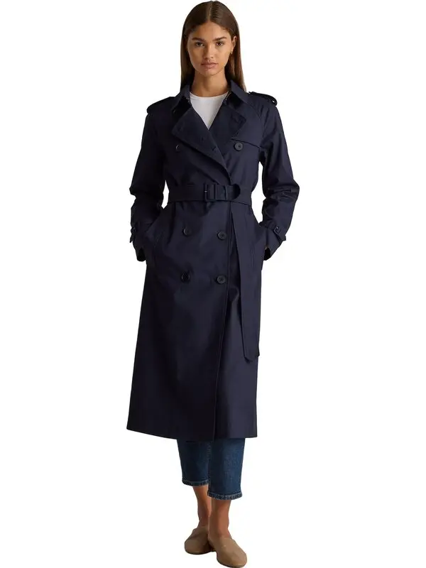 Quince Comfort Stretch Long Trench Coat - Navy