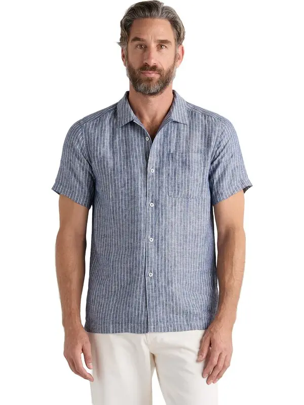Quince 100% European Linen Camp Shirt - Chambray Stripe