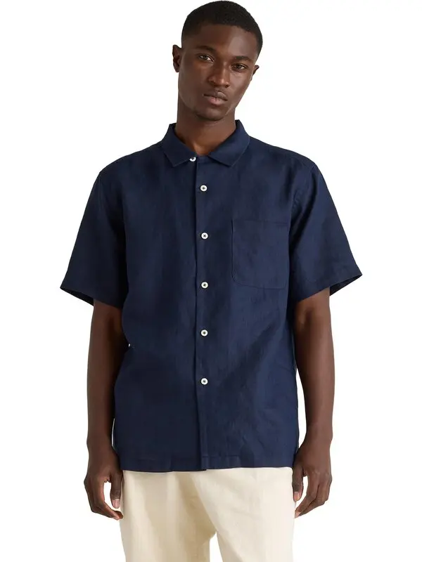 Quince 100% European Linen Camp Shirt - Deep Navy