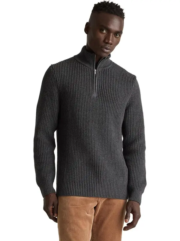 Quince Fisherman Quarter-zip Sweater - Charcoal