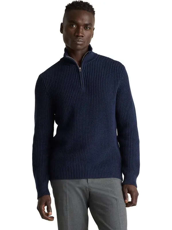Quince Fisherman Quarter-zip Sweater - Navy