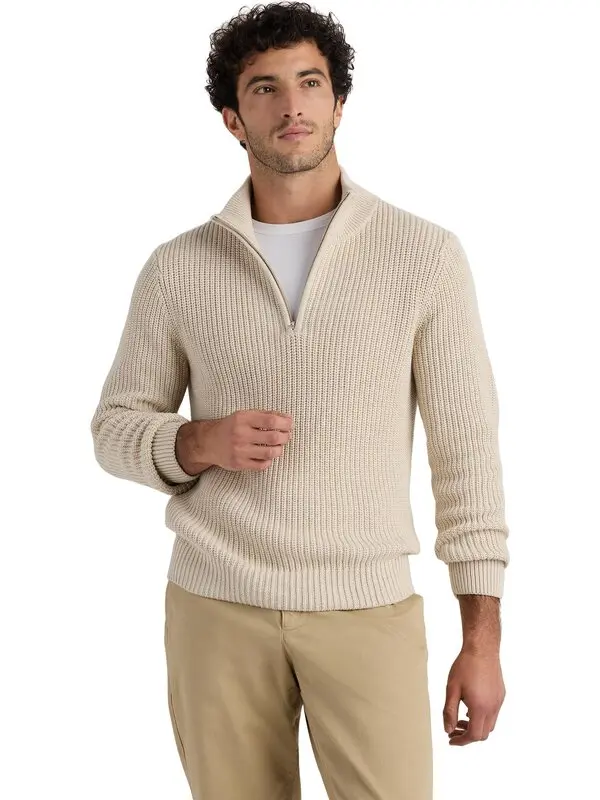 Quince Fisherman Quarter-zip Sweater - Speckled Beige