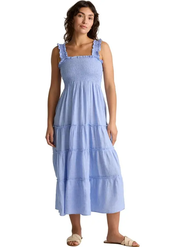 Quince 100% European Linen Smocked Midi Dress - French Blue