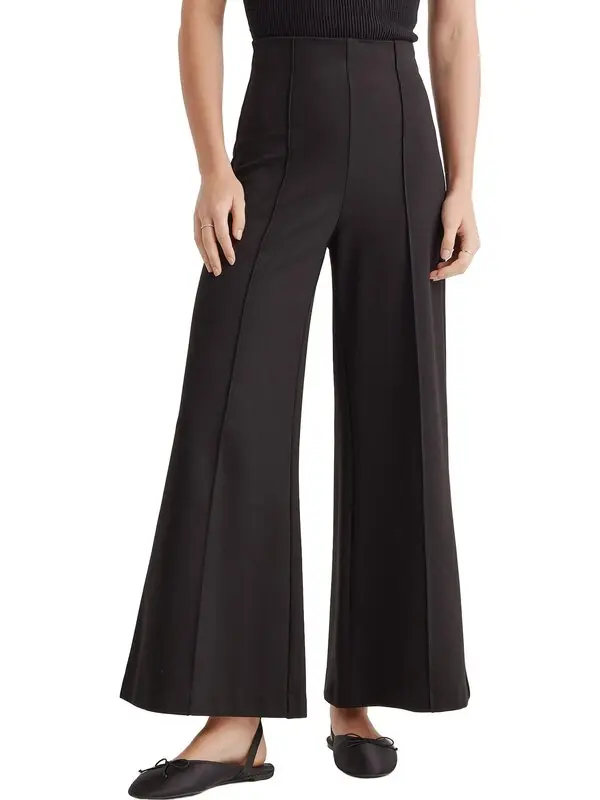 Quince Ultra-stretch Ponte Wide Leg Ankle Pants - Black