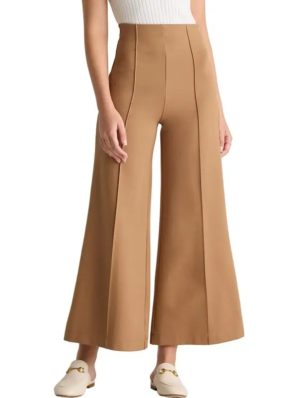 Quince Ultra-stretch Ponte Super Wide Leg Ankle Pants - Roasted Pecan