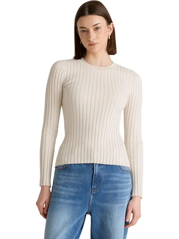 Quince Cotton Cashmere Ribbed Long Sleeve Sweater - Heather Bone