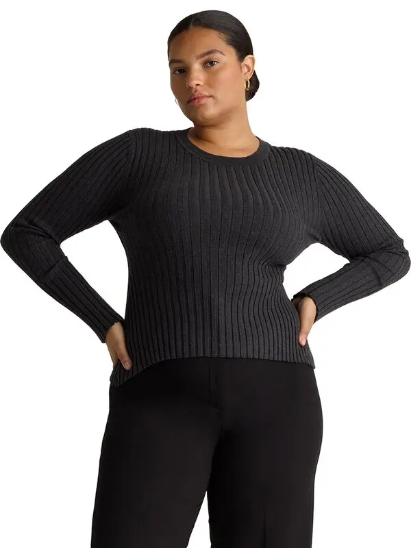 Quince Cotton Cashmere Ribbed Long Sleeve Sweater - Heather Charcoal