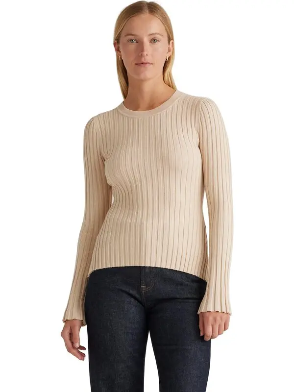 Quince Cotton Cashmere Ribbed Long Sleeve Sweater - Heather Oatmeal