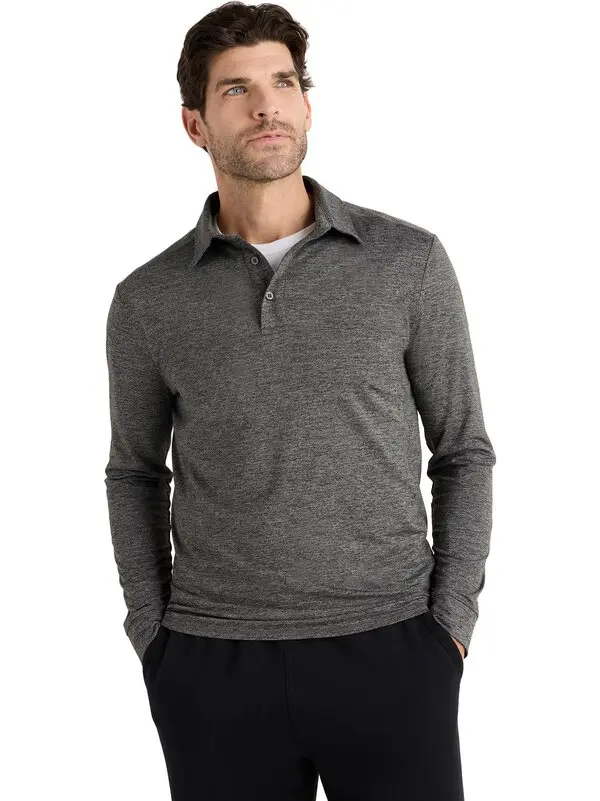 Quince Flowknit Breeze Performance Long Sleeve Polo - Charcoal