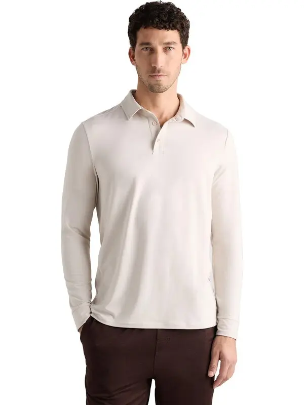 Quince Flowknit Breeze Performance Long Sleeve Polo - Solid Chalk
