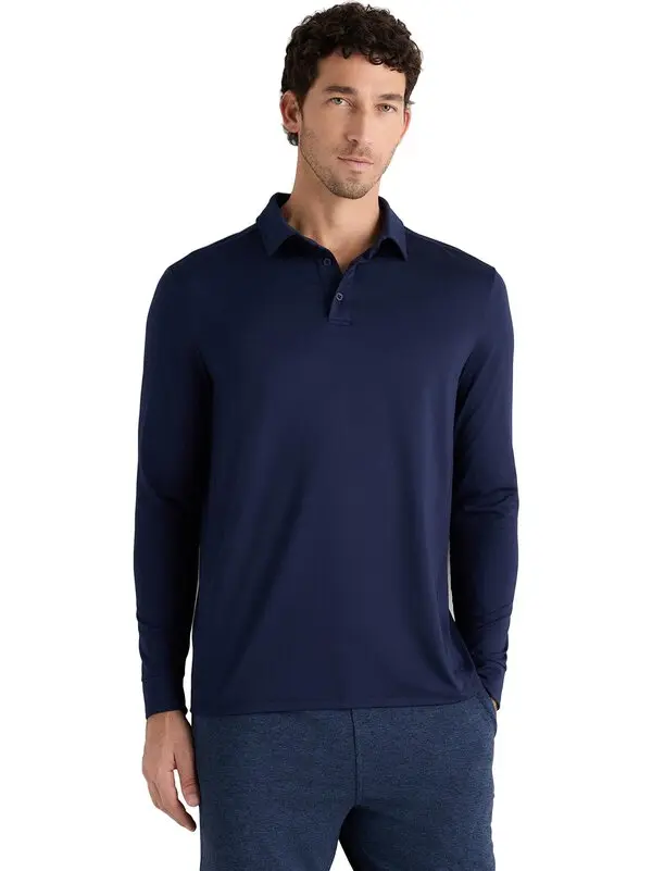 Quince Flowknit Breeze Performance Long Sleeve Polo - Solid Deep Navy