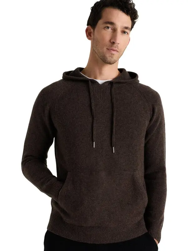 Quince Cashmere Pullover Hoodie - Heather Truffle Brown