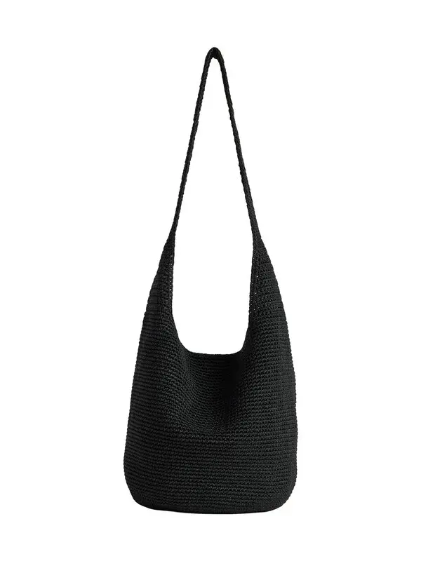 Quince Hand Crochet Hobo Shoulder Bag - Black