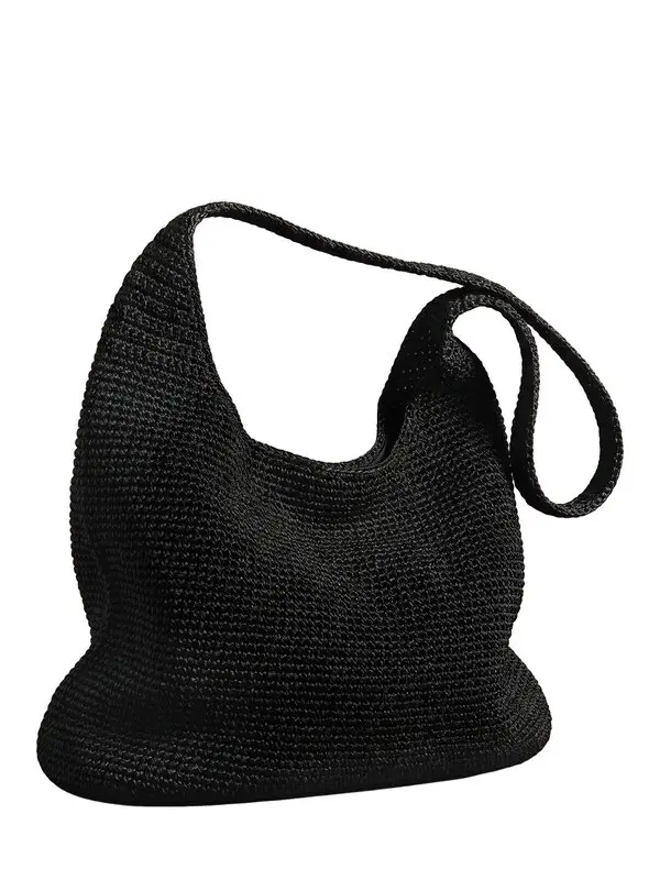 Quince Hand Crochet Hobo Shoulder Bag - Black