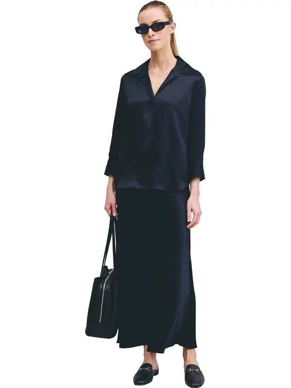 Quince Washable Silk Maxi Skirt - Black