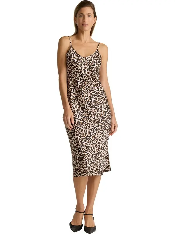 Quince Mulberry Silk Midi Slip Dress - Leopard