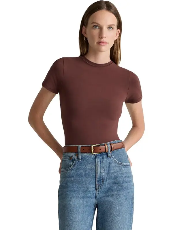 Quince Stretch Cotton Jersey Fitted T-shirt - Cocoa