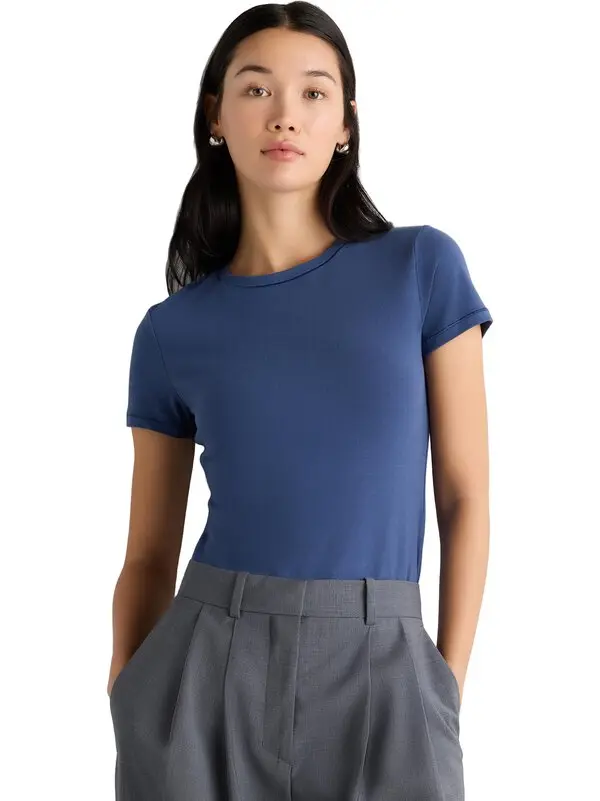 Quince Stretch Cotton Jersey Fitted T-shirt - Twilight Blue