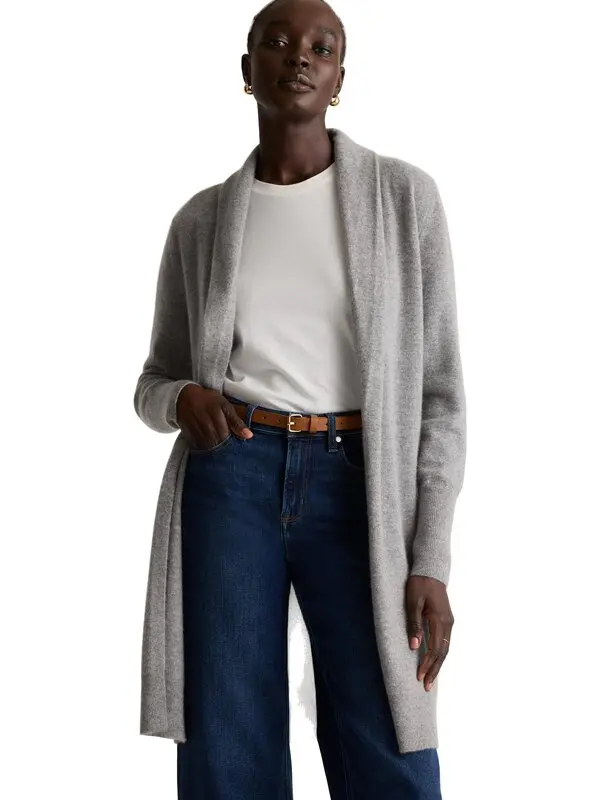 Quince Mongolian Cashmere Duster Cardigan Sweater - Heather Grey