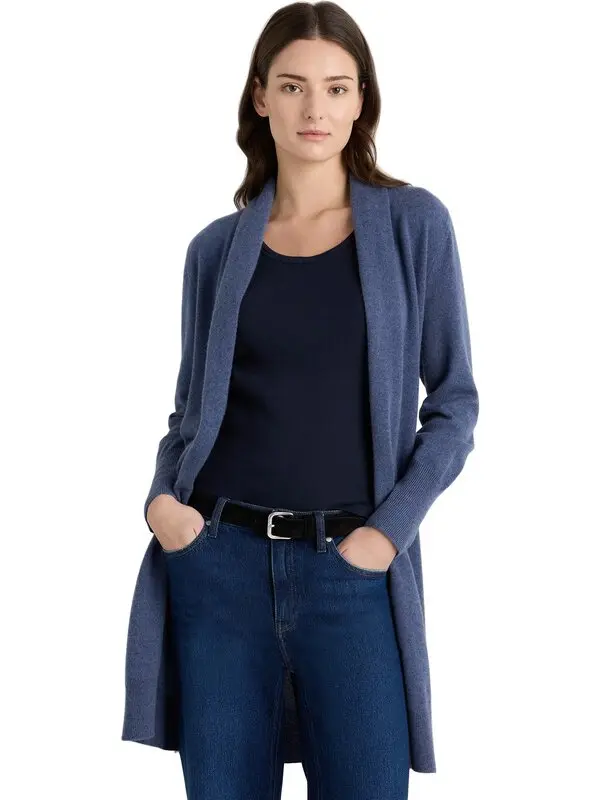Quince Mongolian Cashmere Duster Cardigan Sweater - Heather Storm Blue