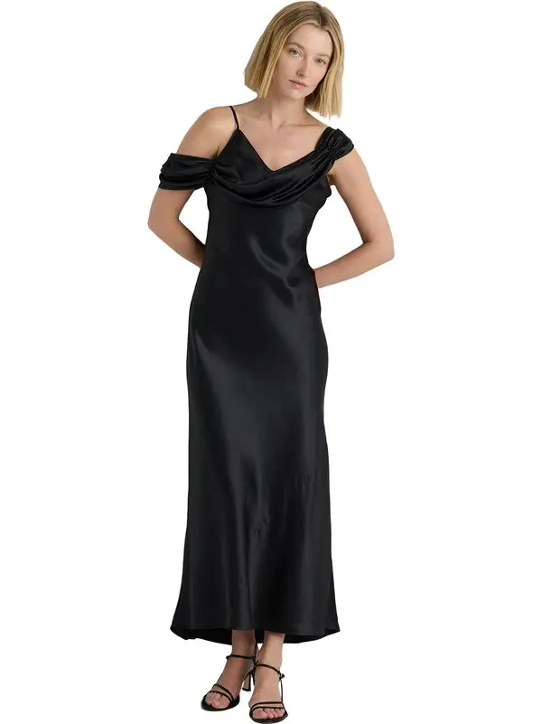 Quince Draped Shoulder Maxi Dress - Black