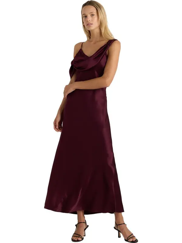 Quince Draped Shoulder Maxi Dress - Wine Tasting Red