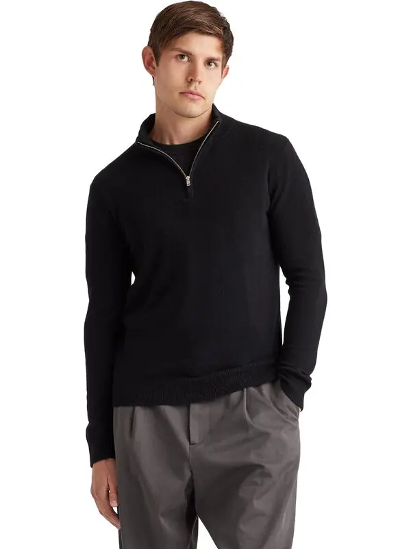 Quince Cashmere Quarter Zip Sweater - Black