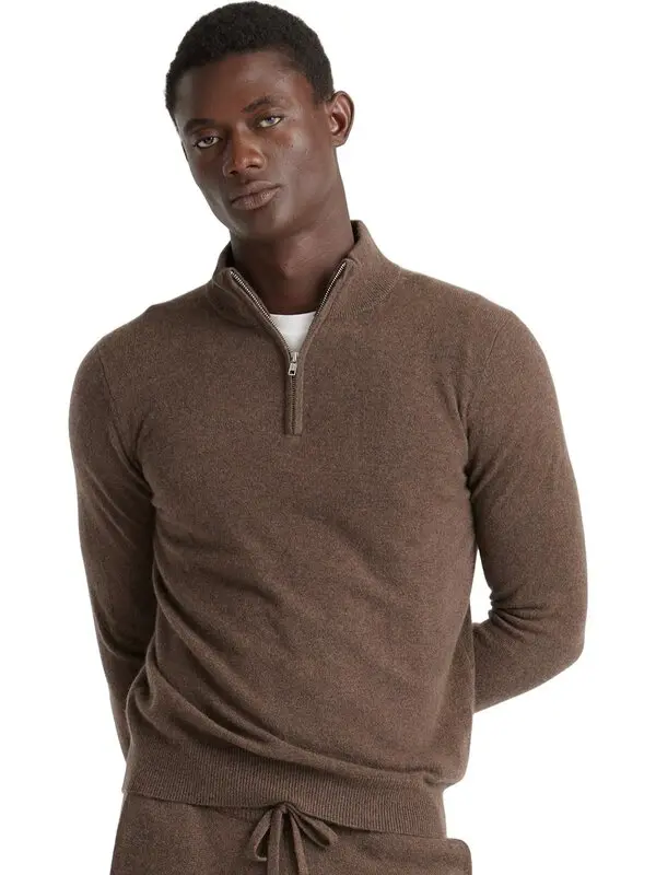 Quince Cashmere Quarter Zip Sweater - Brown