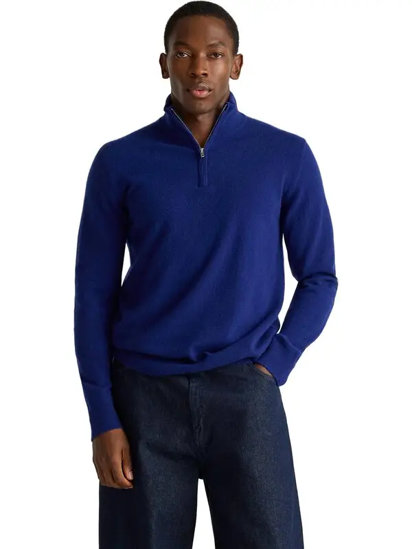 Quince Cashmere Quarter Zip Sweater - Deep Ocean