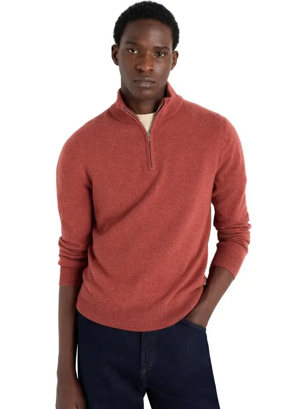 Quince Cashmere Quarter Zip Sweater - Heather Burnt Red