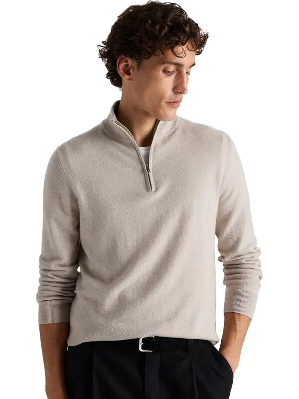 Quince Cashmere Quarter Zip Sweater - Heather Cloud Beige