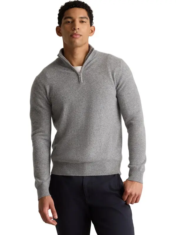 Quince Cashmere Quarter Zip Sweater - Heather Grey