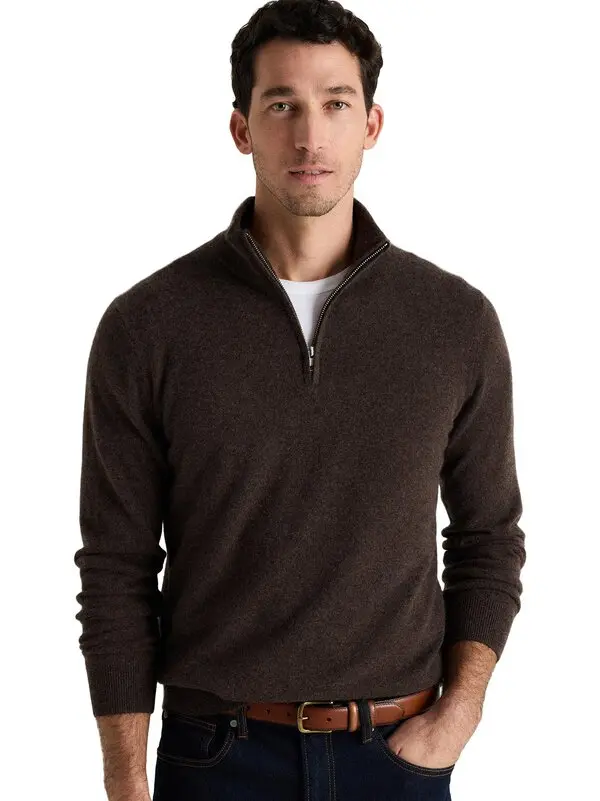 Quince Cashmere Quarter Zip Sweater - Heather Truffle Brown