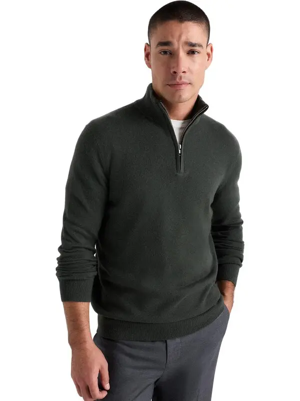 Quince Cashmere Quarter Zip Sweater - Moss