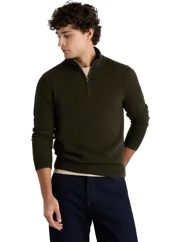 Quince Cashmere Quarter Zip Sweater - Olive Twist