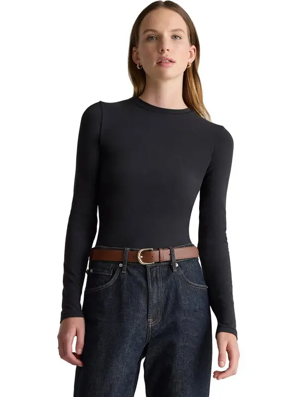Quince Stretch Cotton Jersey Fitted Long Sleeve T-shirt - Black