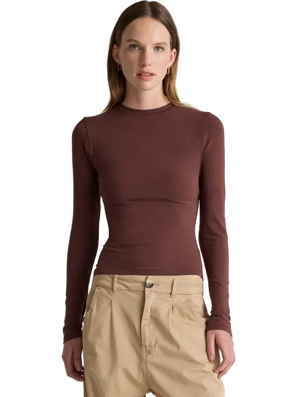 Quince Stretch Cotton Jersey Fitted Long Sleeve T-shirt - Cocoa