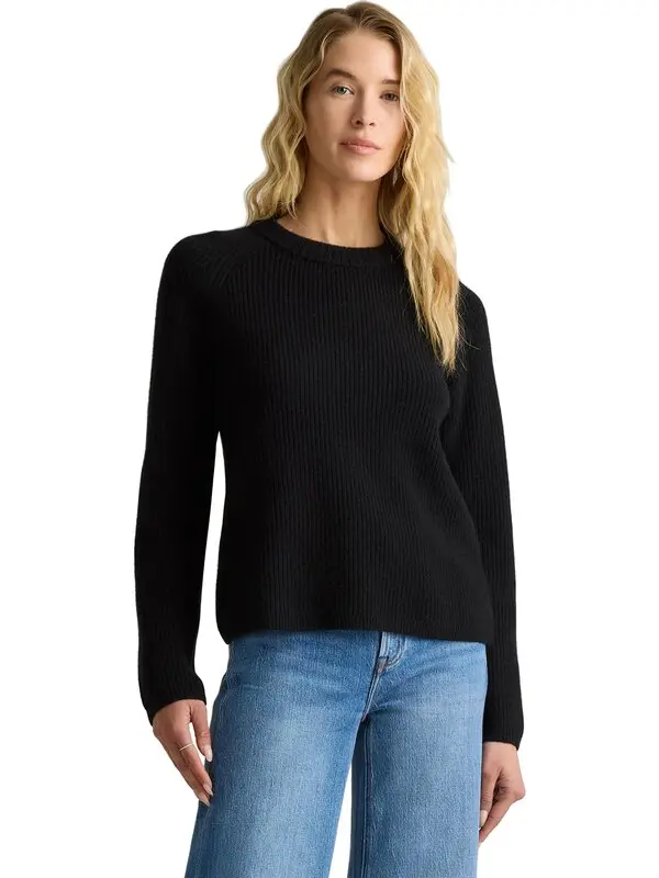 Quince Mongolian Cashmere Fisherman Crewneck Sweater - Black