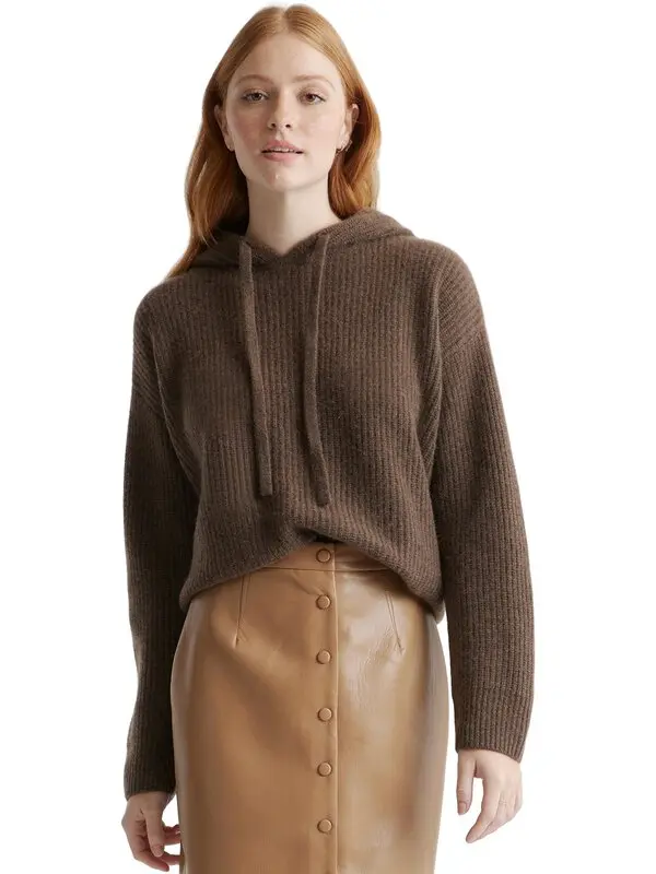 Quince Mongolian Cashmere Fisherman Crewneck Sweater - Brown