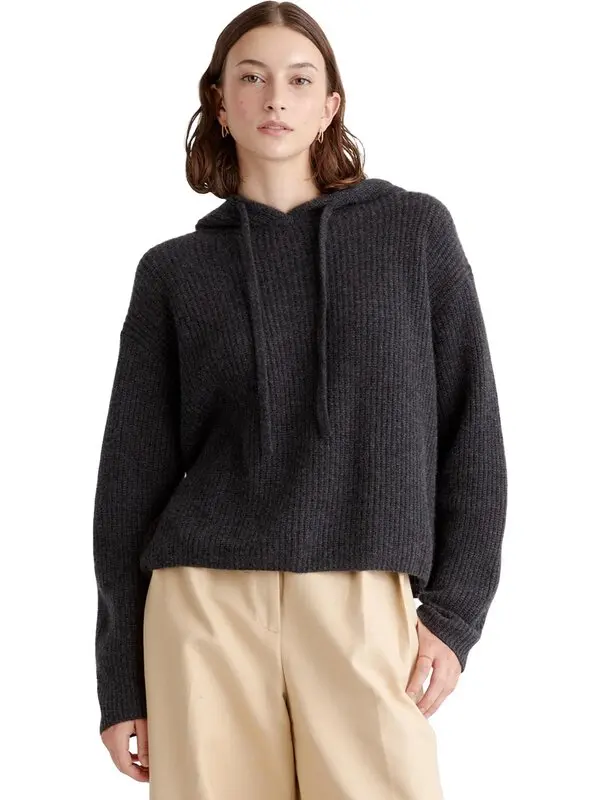 Quince Mongolian Cashmere Fisherman Crewneck Sweater - Charcoal