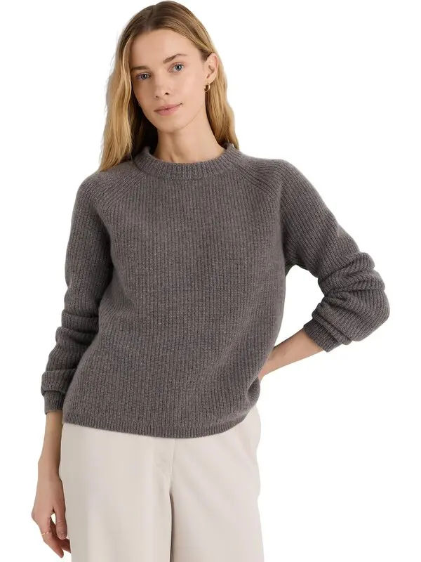 Quince Mongolian Cashmere Fisherman Crewneck Sweater - Elk Brown