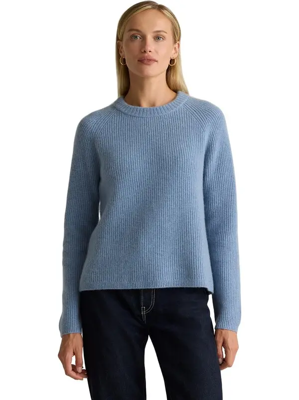 Quince Mongolian Cashmere Fisherman Crewneck Sweater - Faded Denim