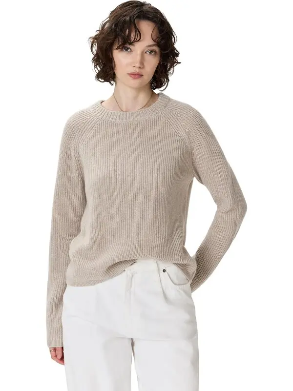 Quince Mongolian Cashmere Fisherman Crewneck Sweater - Heather Cloud Beige