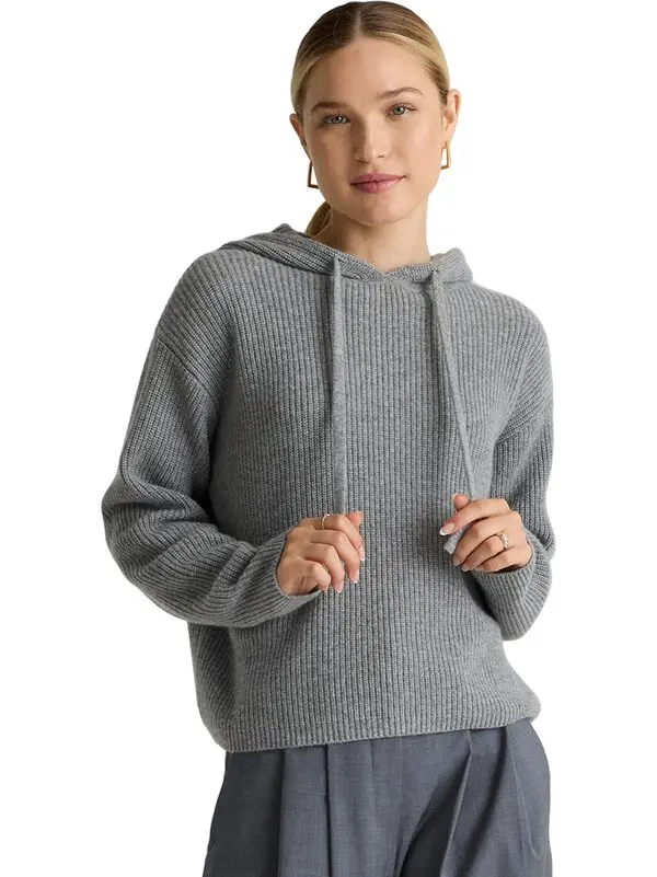 Quince Mongolian Cashmere Fisherman Crewneck Sweater - Heather Grey