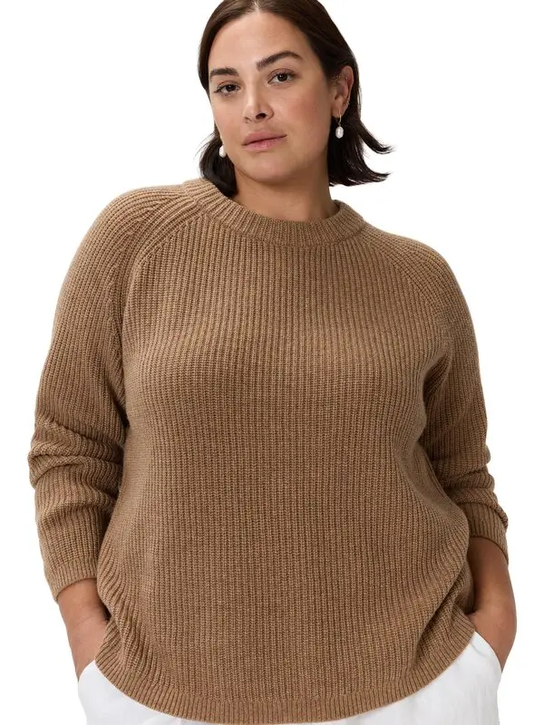 Quince Mongolian Cashmere Fisherman Crewneck Sweater - Teak