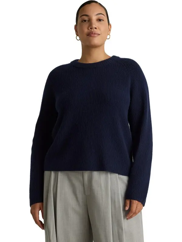 Quince Mongolian Cashmere Fisherman Crewneck Sweater - True Navy