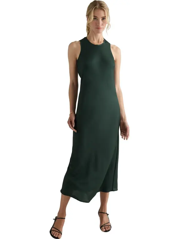 Quince Washable Stretch Silk Tank Top Midi Dress - Forest Green