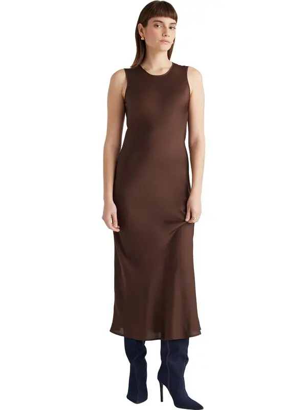 Quince Washable Stretch Silk Tank Top Midi Dress - Hot Fudge