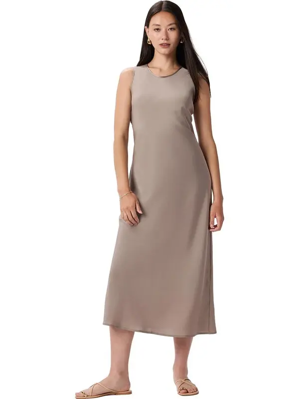 Quince Washable Stretch Silk Tank Midi Dress - Morel Grey