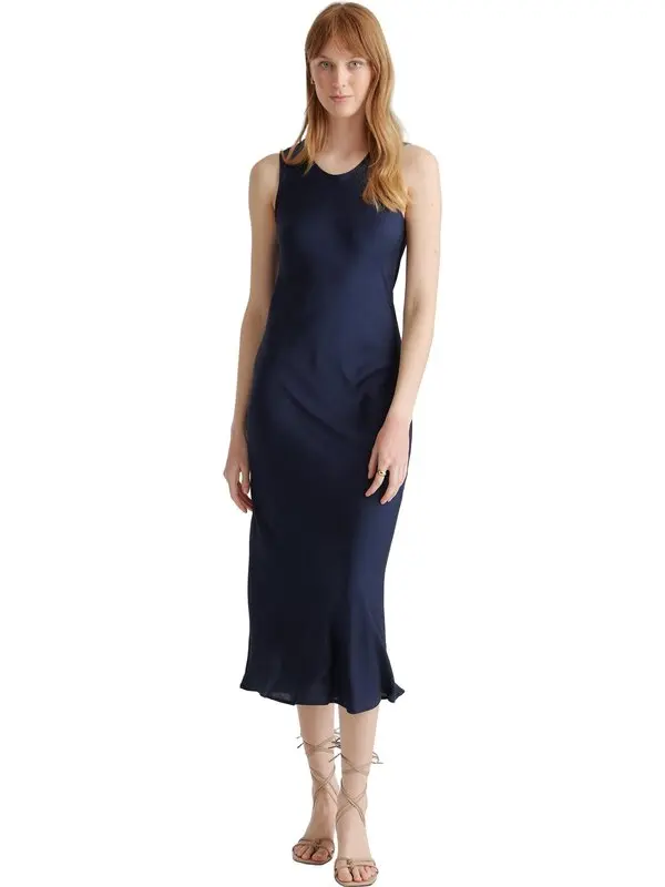 Quince Washable Stretch Silk Tank Midi Dress - Navy